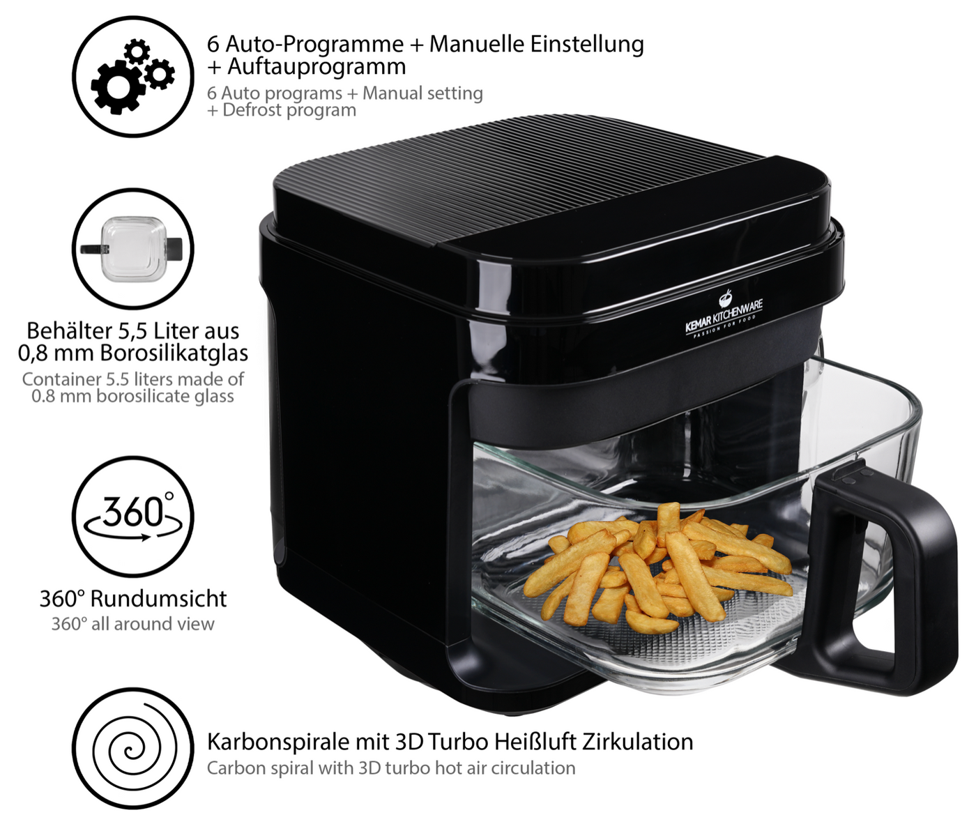 Heißluftfritteuse Glas KHF-550 online kaufen | KeMar Kitchenware – KeMar GmbH | Kitchenware ...